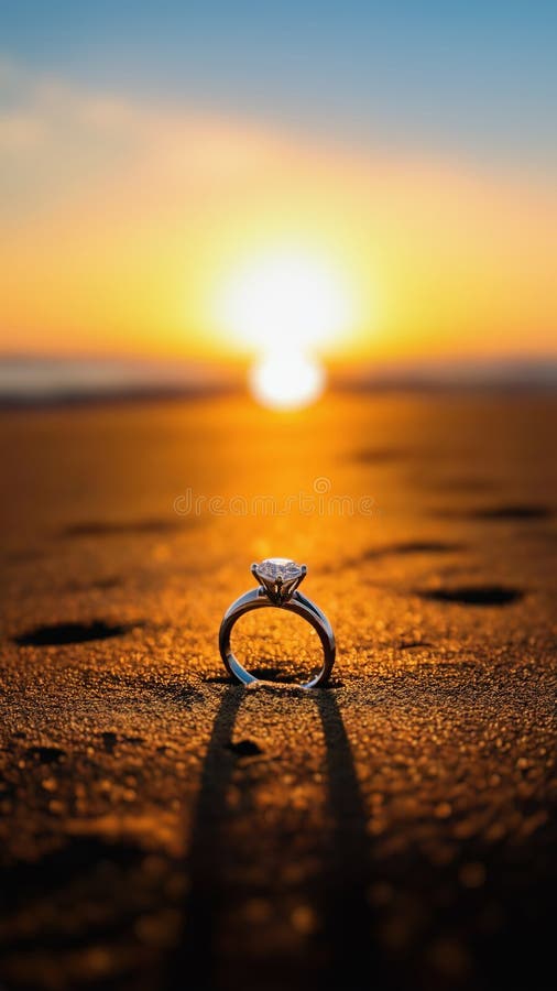 Diamond Engagement Ring in the Beach Sand during Sundown Stock Illustration - Illustration of ...