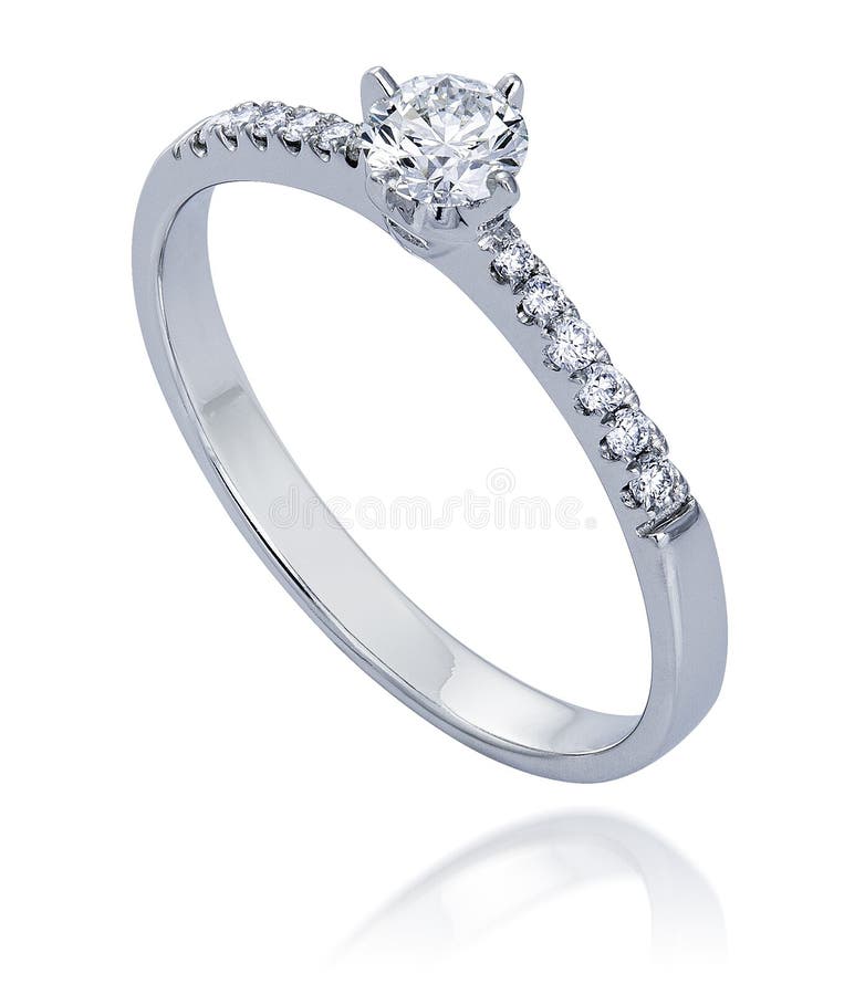 Diamond Engagement Wedding Ring on Isolated White Background Stock ...