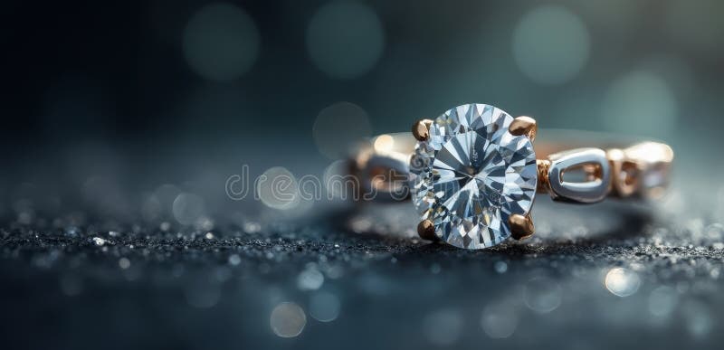 A Diamond Engagement Ring on a Black Surface Stock Photo - Image of ...