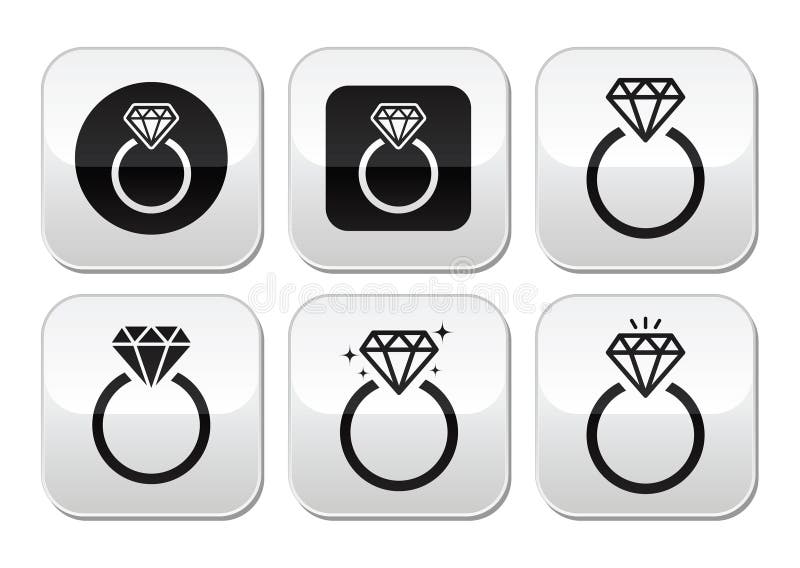 Diamond Engagement Ring Buttons Set Stock Illustration - Illustration ...