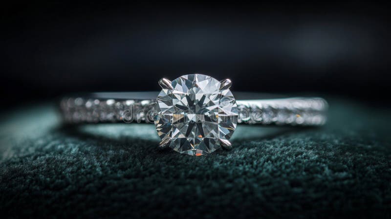 Diamond Engagement Ring with Pave Setting on Green Velvet Stock ...