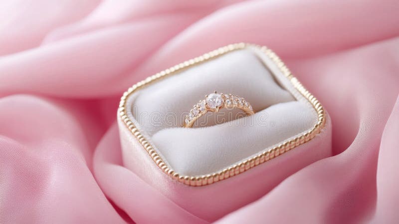 Diamond Engagement Ring in Pink Velvet Box Stock Illustration ...