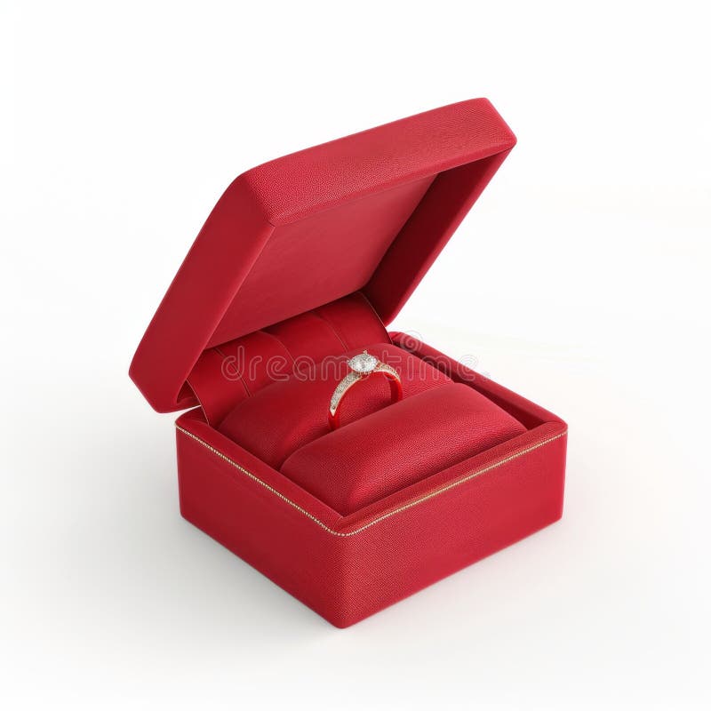 Diamond Engagement Ring in Red Box on Isolated Background Stock Photo ...