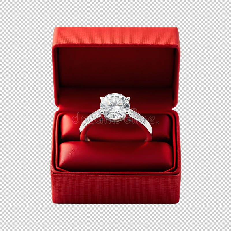 Diamond Engagement Ring in Red Ring Box on Transparent Background Stock ...