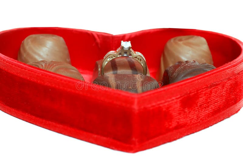 Diamond Engagement Ring in Red Heart Box Stock Photo - Image of ...