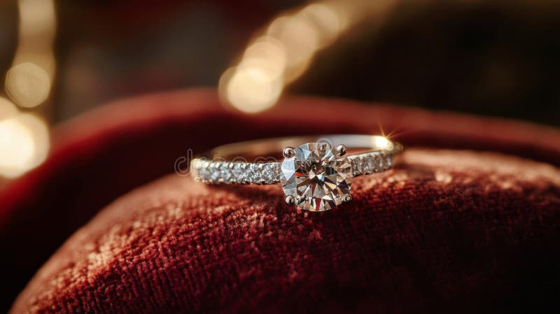 Diamond Engagement Ring on Red Velvet Stock Illustration - Illustration ...