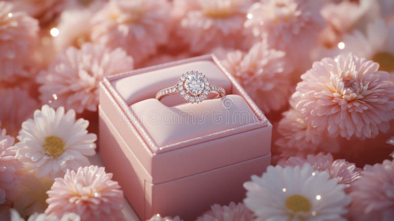 Diamond Engagement Ring Set in Pink Flowers with Romantic Setting Under ...
