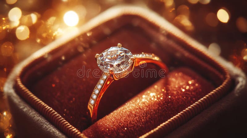 Diamond Engagement Ring in a Velvet Box Stock Illustration ...