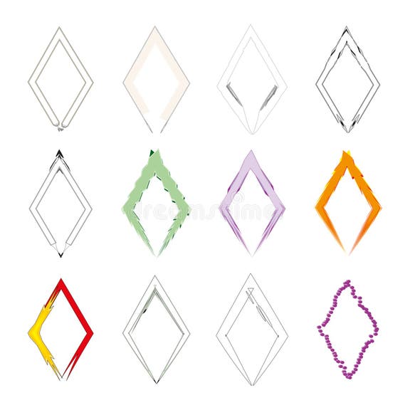 Diamond Frames Set. Multicolor Geometric Pattern. Red Triangle Border ...