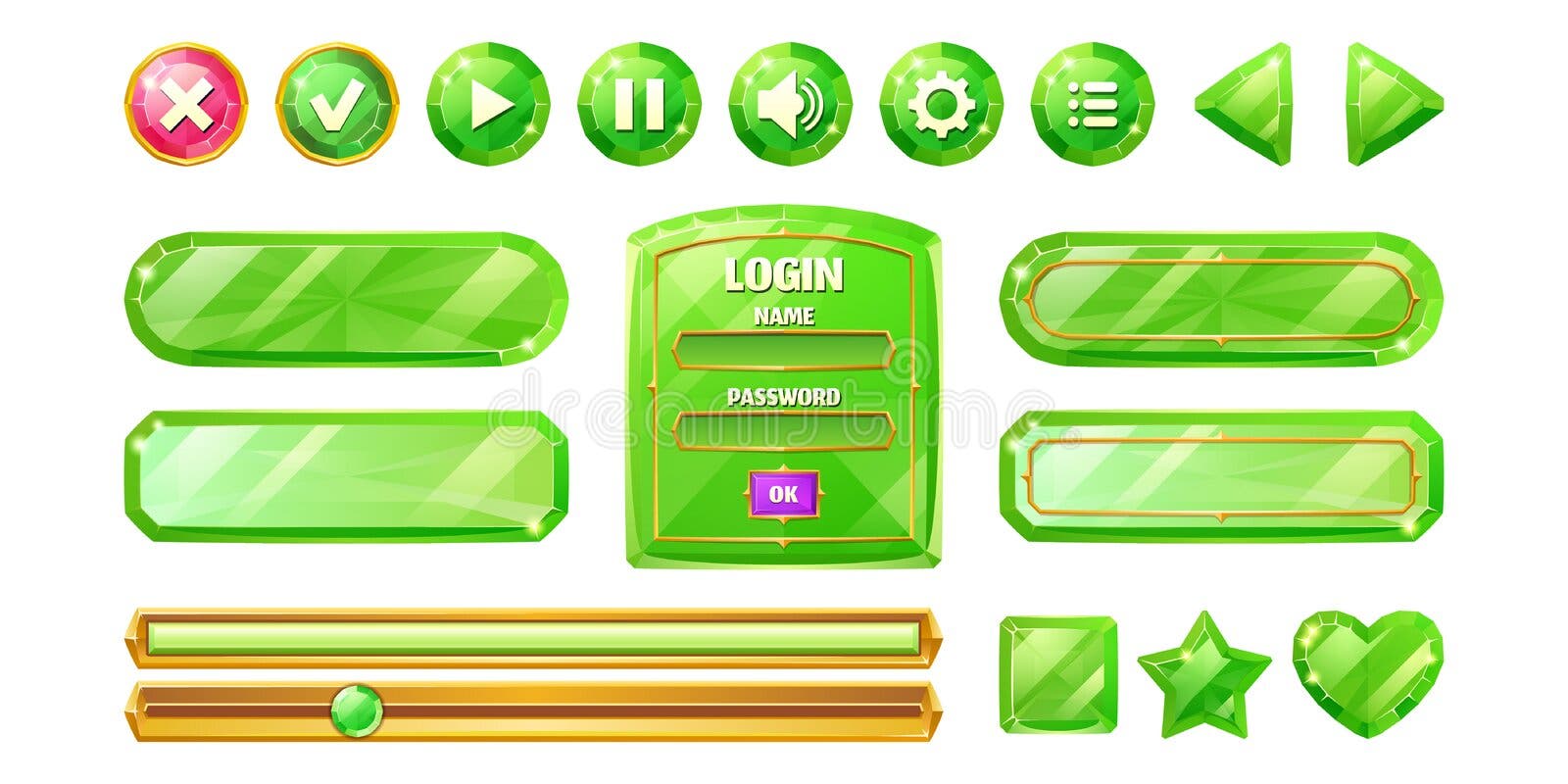 Diamond Game Ui Buttons, Pink Crystal Elements Stock Vector ...