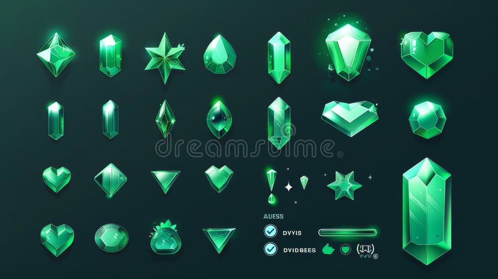 This is a Diamond Game Menu Interface with Green Crystal Ui Buttons ...