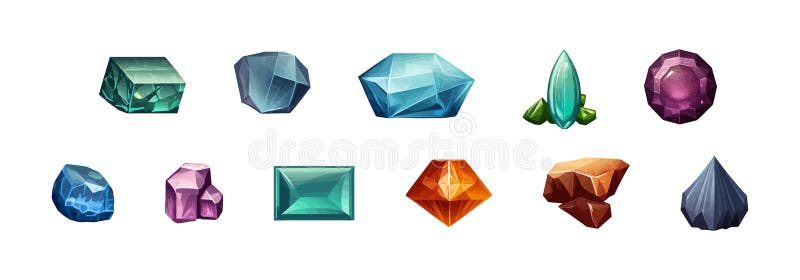 Diamond Gemstone Vector Cartoone Style Illustration. Magic Stones Precious Set Stock Vector ...