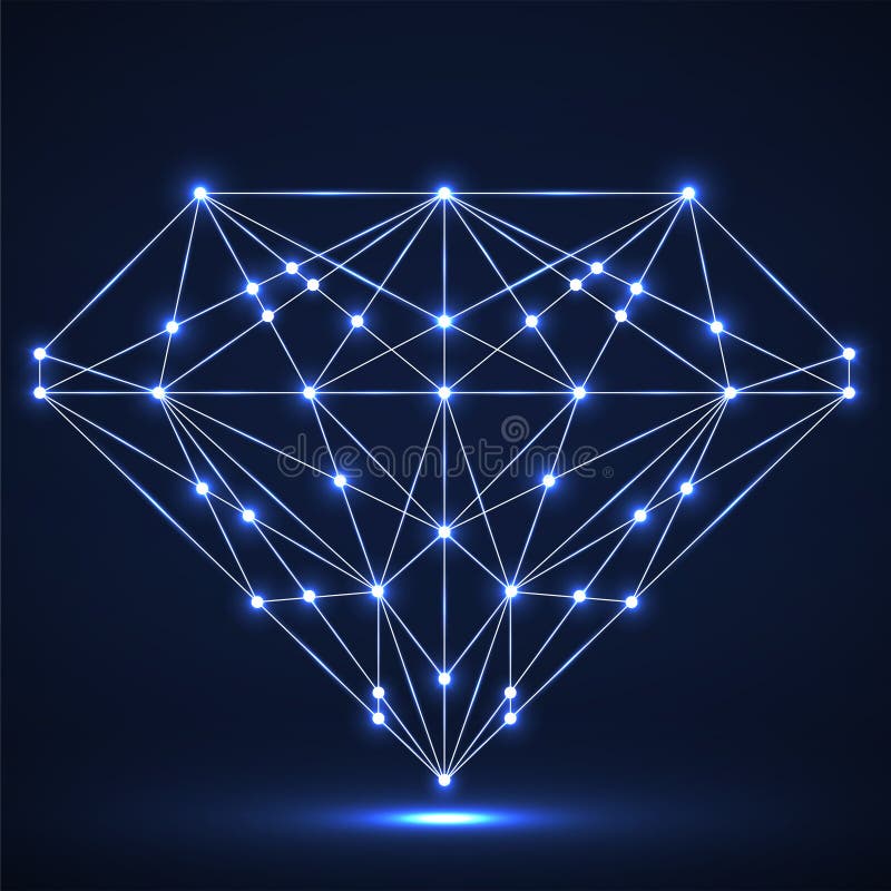 Diamond with Glowing Lines and Dots, Polygonal Structure Stock Vector ...