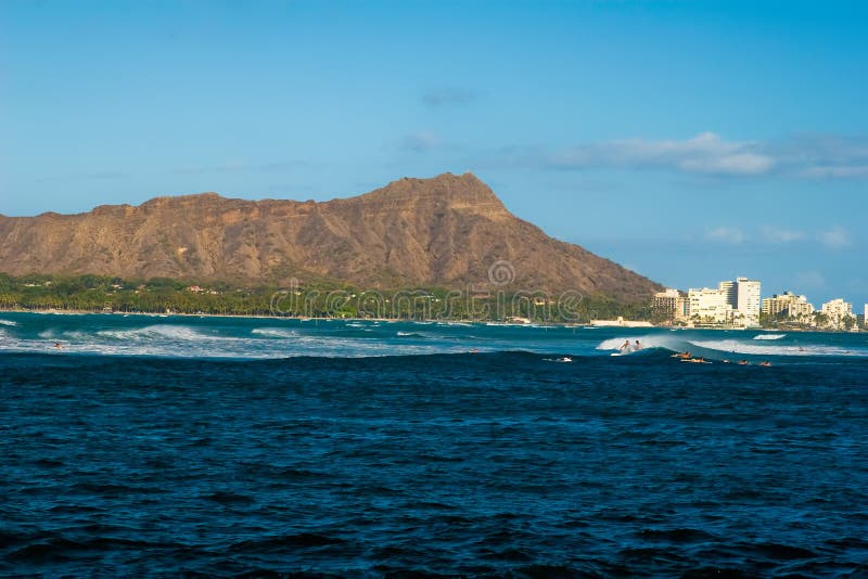 Waikiki Beach with Azure Water in Hawaii with Diamond Head Stock Photo ...