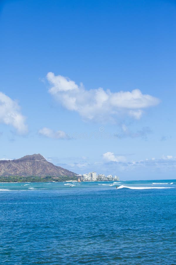 Aerial View of Honolulu and Waikiki Beach from Diamond Head Stock Photo ...