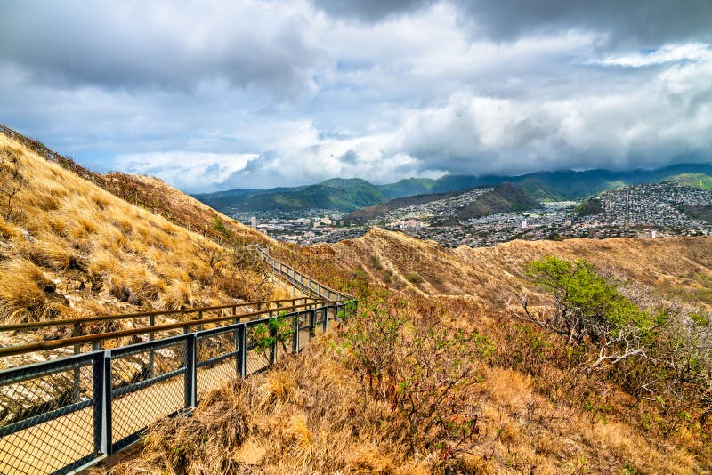 Diamond Head Lookout Trail in Oahu, Hawaii Stock Photo - Image of city ...
