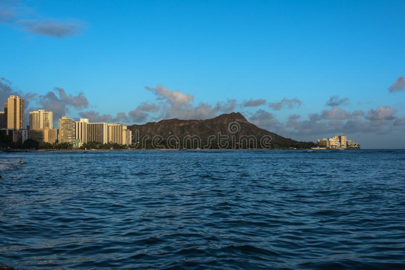 Diamond Head from Waikiki, Oahu, Hawaii Stock Photo - Image of blue ...