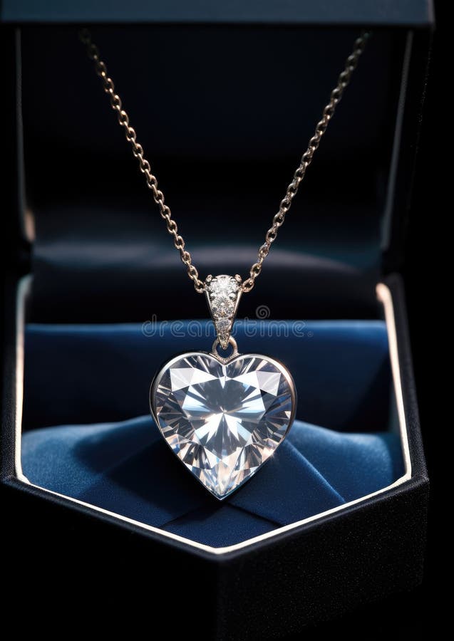 A Diamond Heart Necklace in a Box Stock Illustration - Illustration of ...