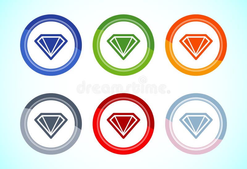 Diamond Icon Button Design Illustration. Jewel and Gem Icon, 6 Color ...