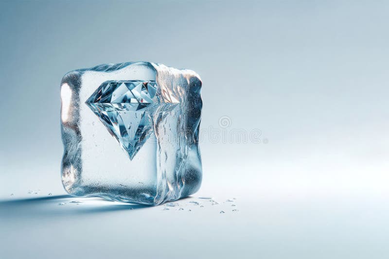 A Diamond Inside an Ice Cube. Space for Text. Stock Image - Image of ...