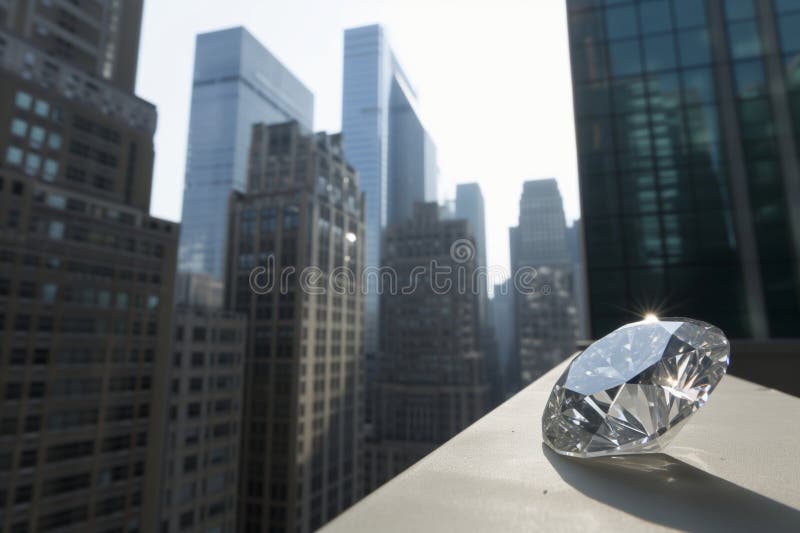 Diamond on the Ledge of an Office Window with Skyscrapers Behind Stock ...