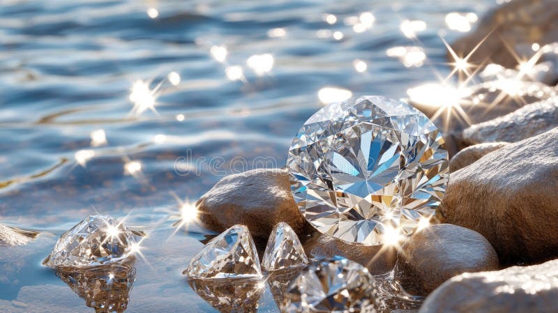 A Diamond Lies on the Ground, Its Reflection Visible in Calm Waters ...