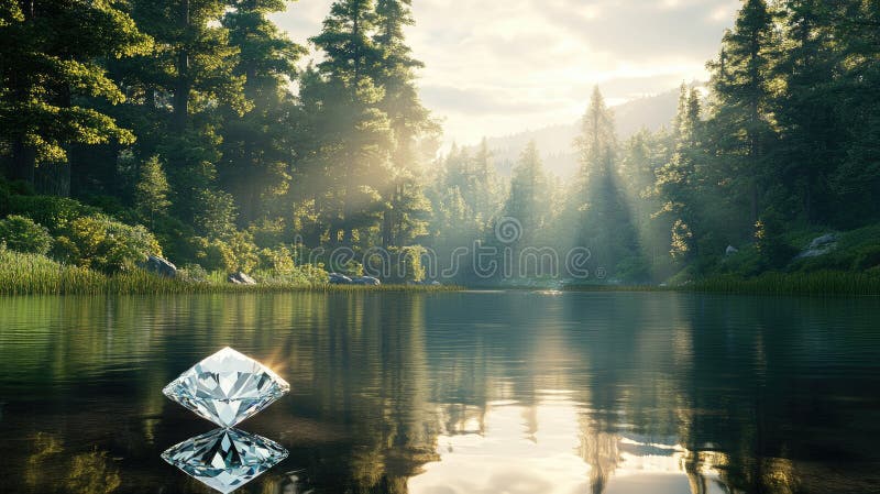 A Diamond Lies on the Ground, Its Reflection Visible in Calm Waters ...