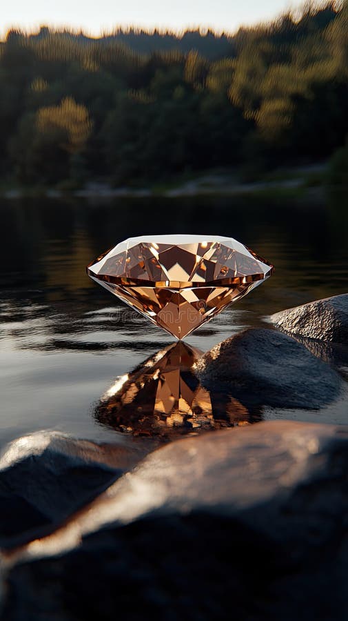 A Diamond Lies on the Ground, Its Reflection Visible in Calm Waters ...