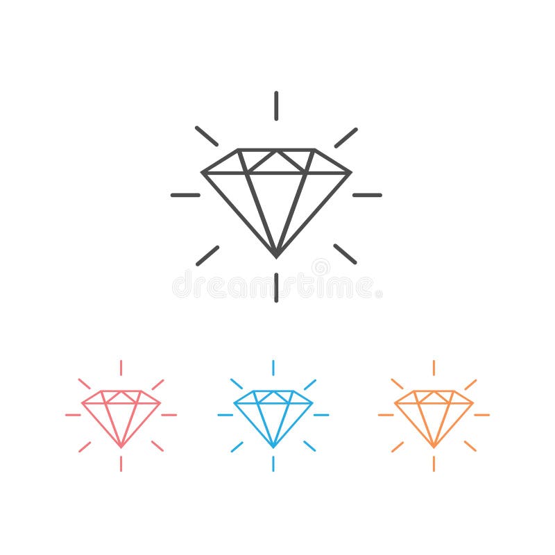 Diamond Line Icon Set. Gemstone Symbol Stock Vector - Illustration of ...