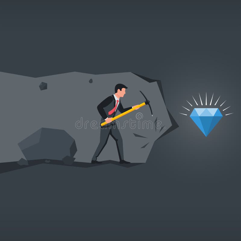 Diamond Mining. Finding Brilliant. Man with a Pickaxe in a Cave Stock ...