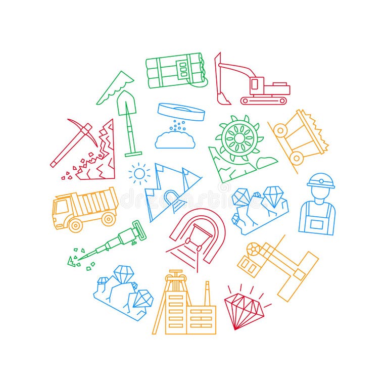 Diamond Mining Signs Thin Line Round Design Template Ad. Vector Stock ...