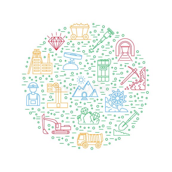 Diamond Mining Signs Thin Line Round Design Template. Vector Stock ...