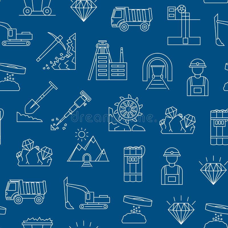 Diamond Mining Signs Thin Line Seamless Pattern Background. Vector ...