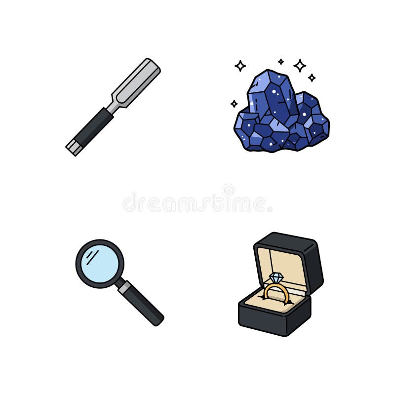 Diamond Mining Tools and Sparkling Blue Gemstone with Magnifying Glass ...