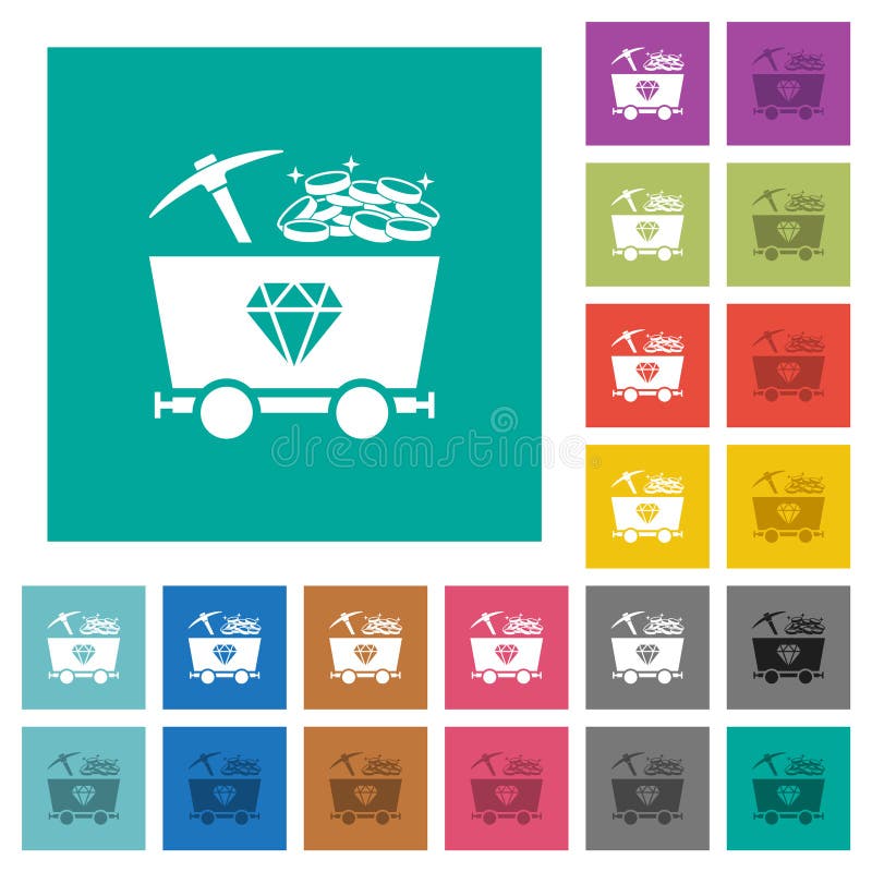 Diamond Mining with Treasure Square Flat Multi Colored Icons Stock ...