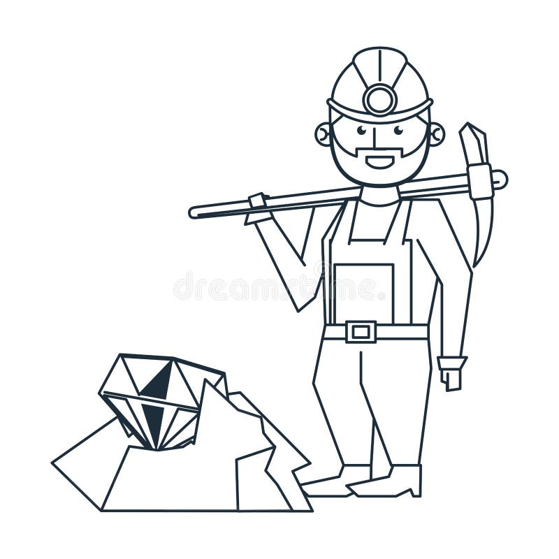 Diamond Mining and Worker with Tools on Wagon Stock Vector ...