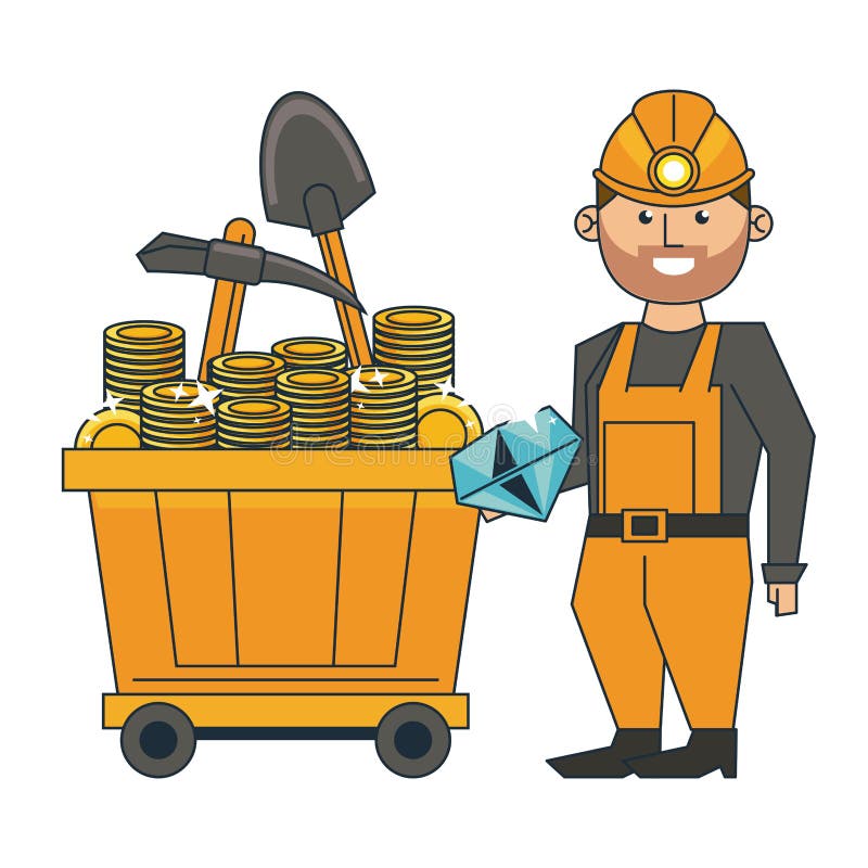 Mining and worker cartoon stock vector. Illustration of excavator ...