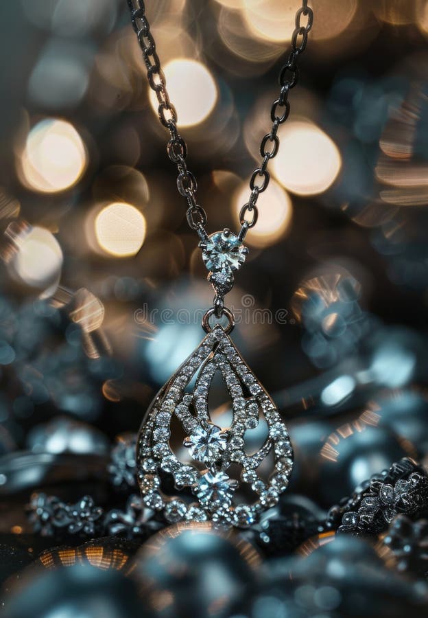 A Diamond Necklace Lying on a Table Surface Stock Image - Image of ...