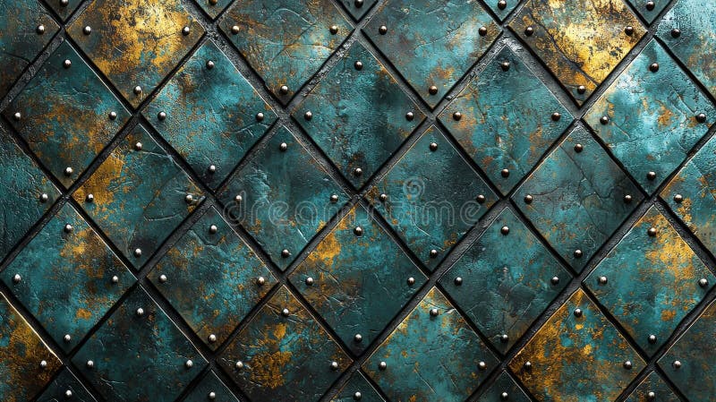 The Diamond Pattern is on a Teal and Gold Metal Wall. Stock Image ...