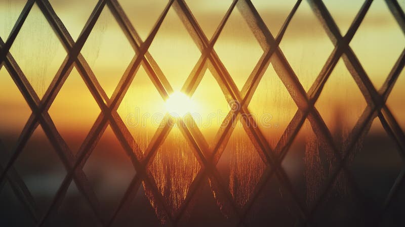 Diamond Pattern Window Pane Sunset View Warm Golden Hour Light Stock ...