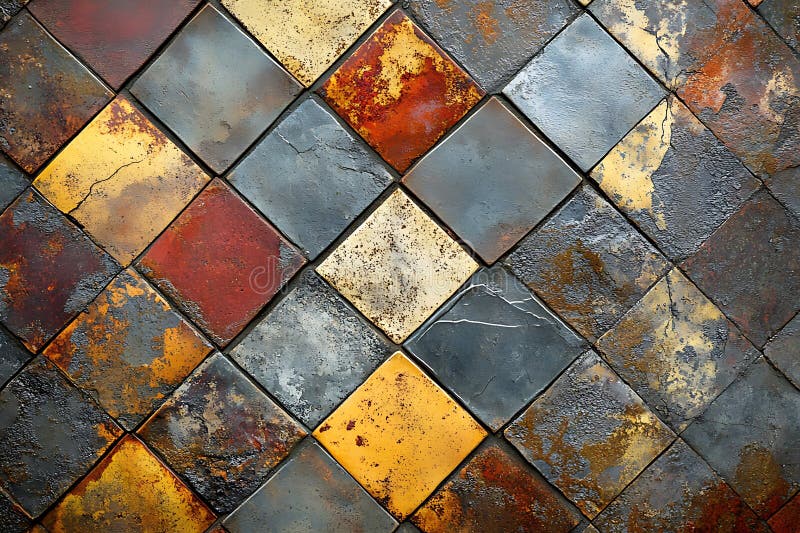 Diamond Patterned Rustic Tiles Distressed Metallic Texture Background ...