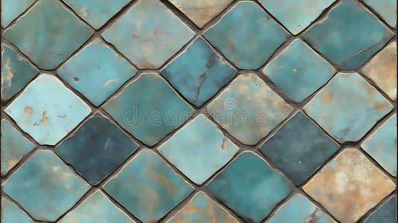 Diamond Patterned Turquoise and Beige Tiles Stock Image - Image of ...