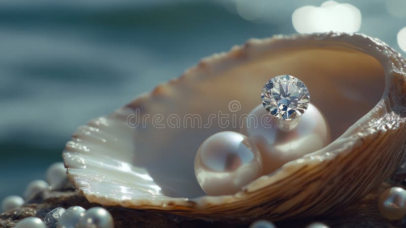 Diamond and Pearls in Seashell Stock Illustration - Illustration of ...
