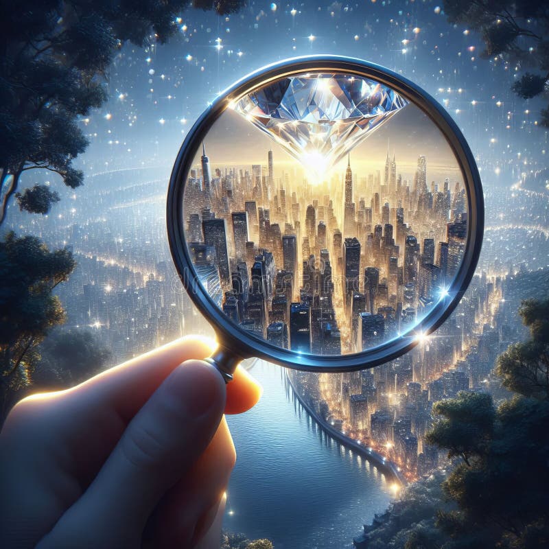 160 19. Diamond Perspective - Viewing through a Magnifying Glss Stock ...