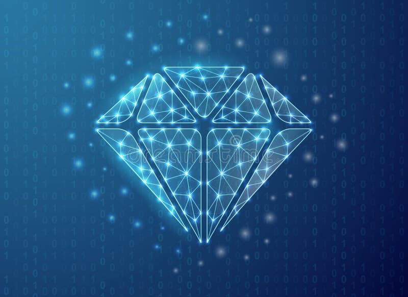 Diamond Polygonal Symbol with Binary Code Background. Brilliant Concept ...