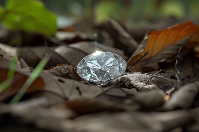 Diamond Resting on a Forest Floor Surrounded by Leaves Stock Photo ...