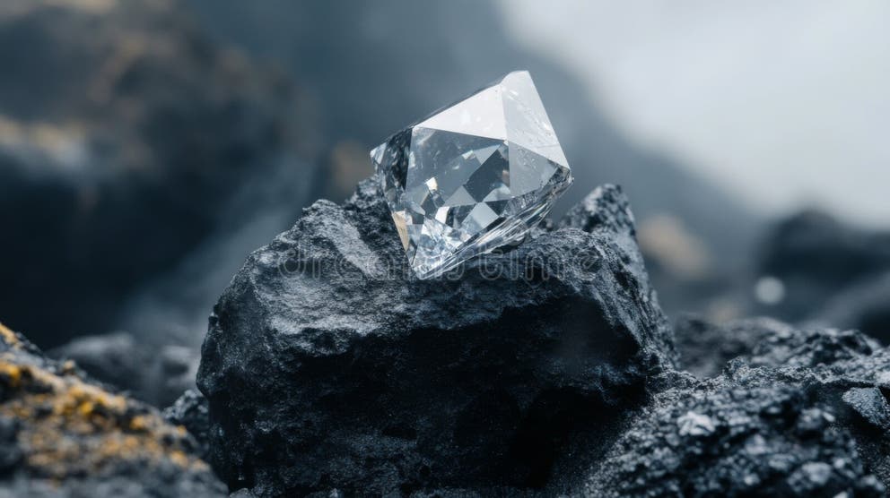 Diamond Rests on Dark Volcanic Rock Stock Illustration - Illustration ...