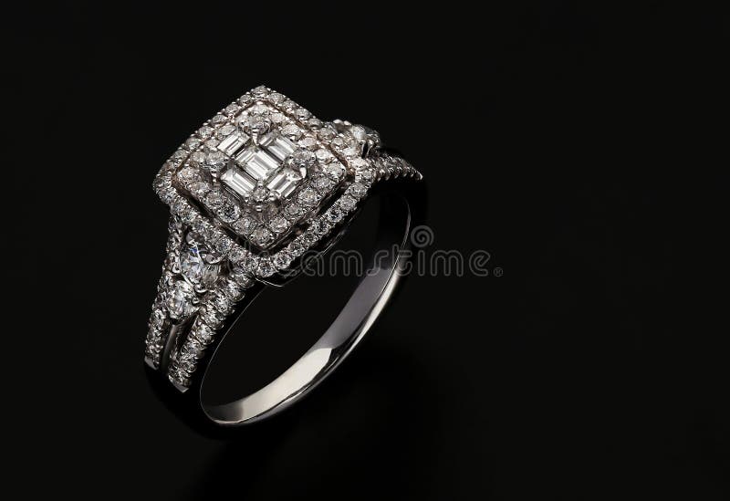 Diamond Ring on Black Background Stock Photo - Image of beauty, halo ...
