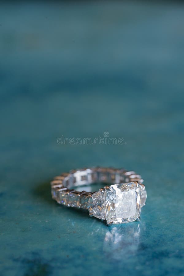 Diamond Ring on Blue Background,wedding Ring Stock Image - Image of ...