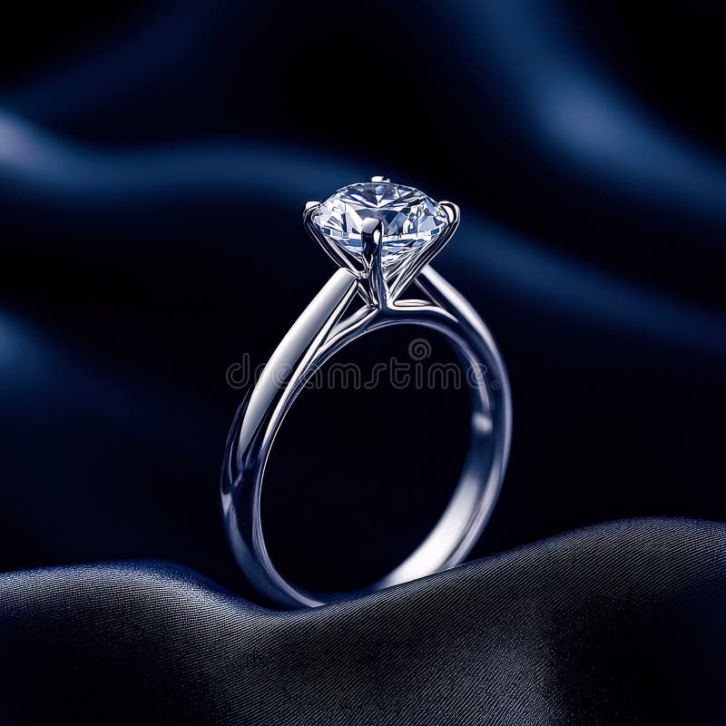 Diamond Ring is on a Blue Cloth Stock Image - Image of expensive, carat ...